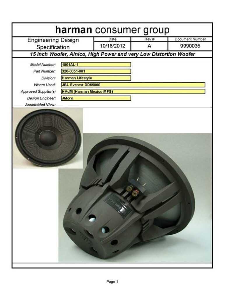 JBL - 1501AL-1 (Project Everest DD-65000) - Engineering Design ...