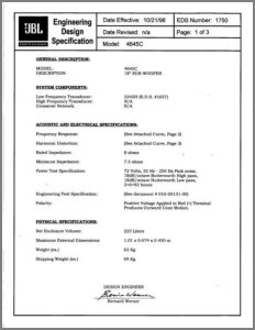 JBL - 4700 Series - Reference Chart - 4716A 4726A 4728AP 4730A 4731A ...